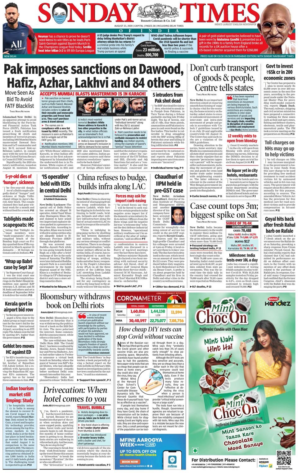 The Times of India Delhi-August 23, 2020 Newspaper