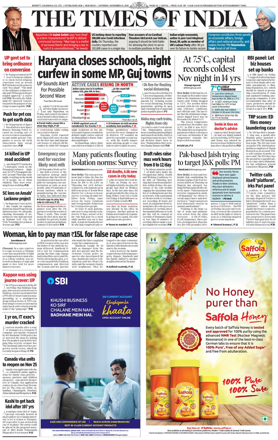 The Times of India Delhi-November 21, 2020 Newspaper