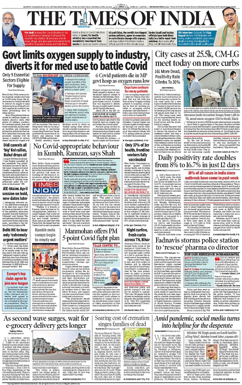 The Times of India Delhi-April 19, 2021 Newspaper