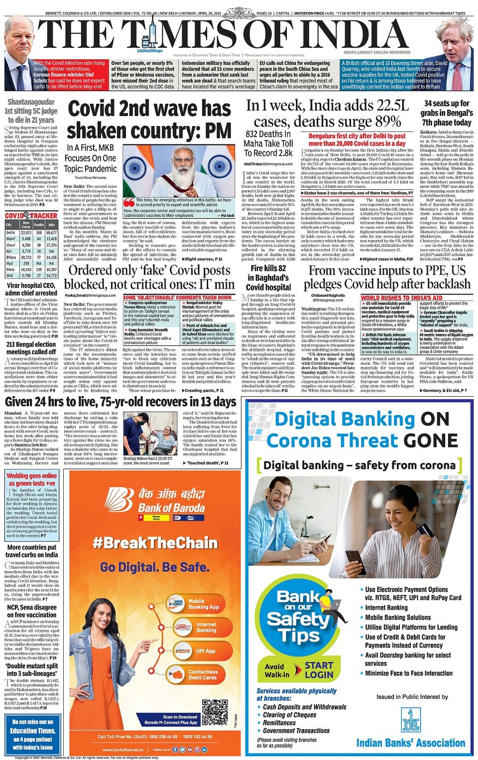 Get digital access to The Times of India Delhi - April 26, 2021 issue ...
