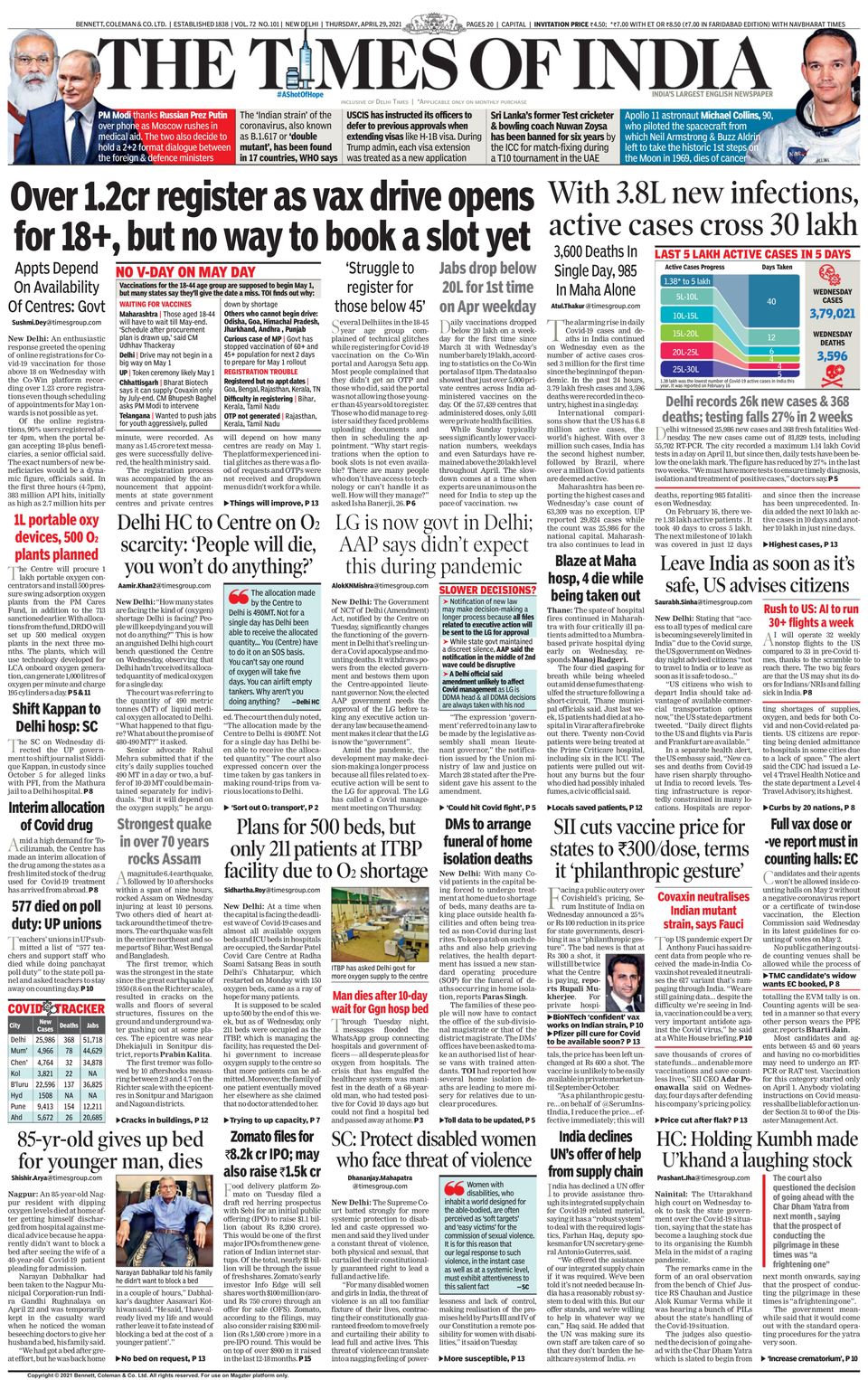 Get digital access to The Times of India Delhi - April 29, 2021 issue ...
