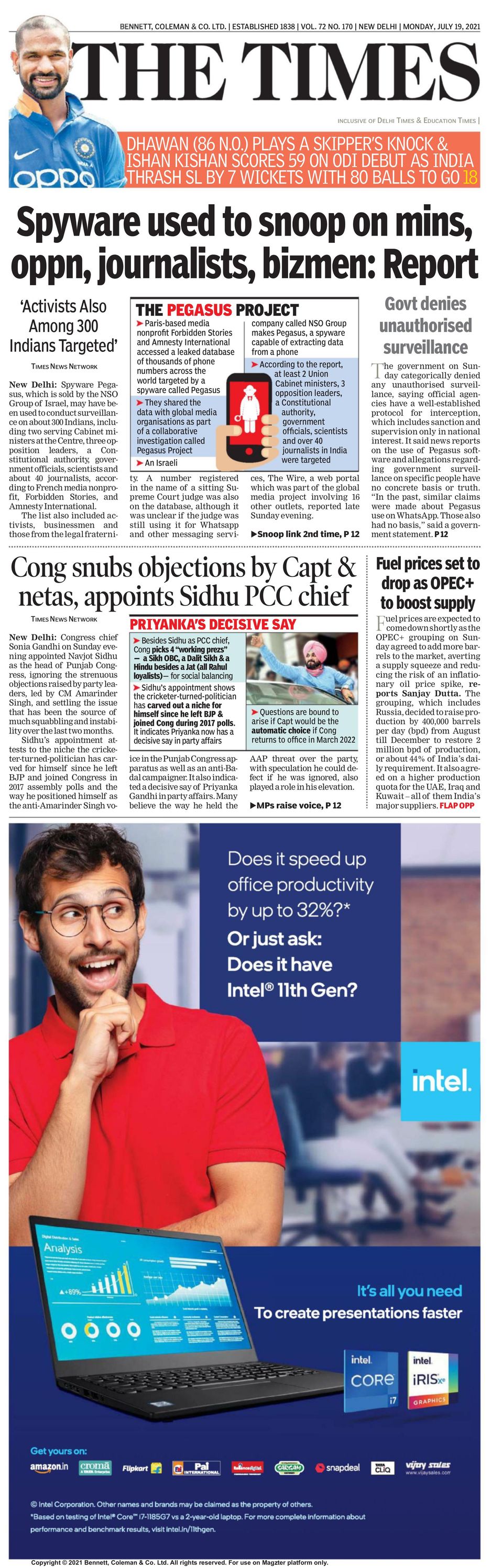 The Times of India Delhi-July 19, 2021 Newspaper