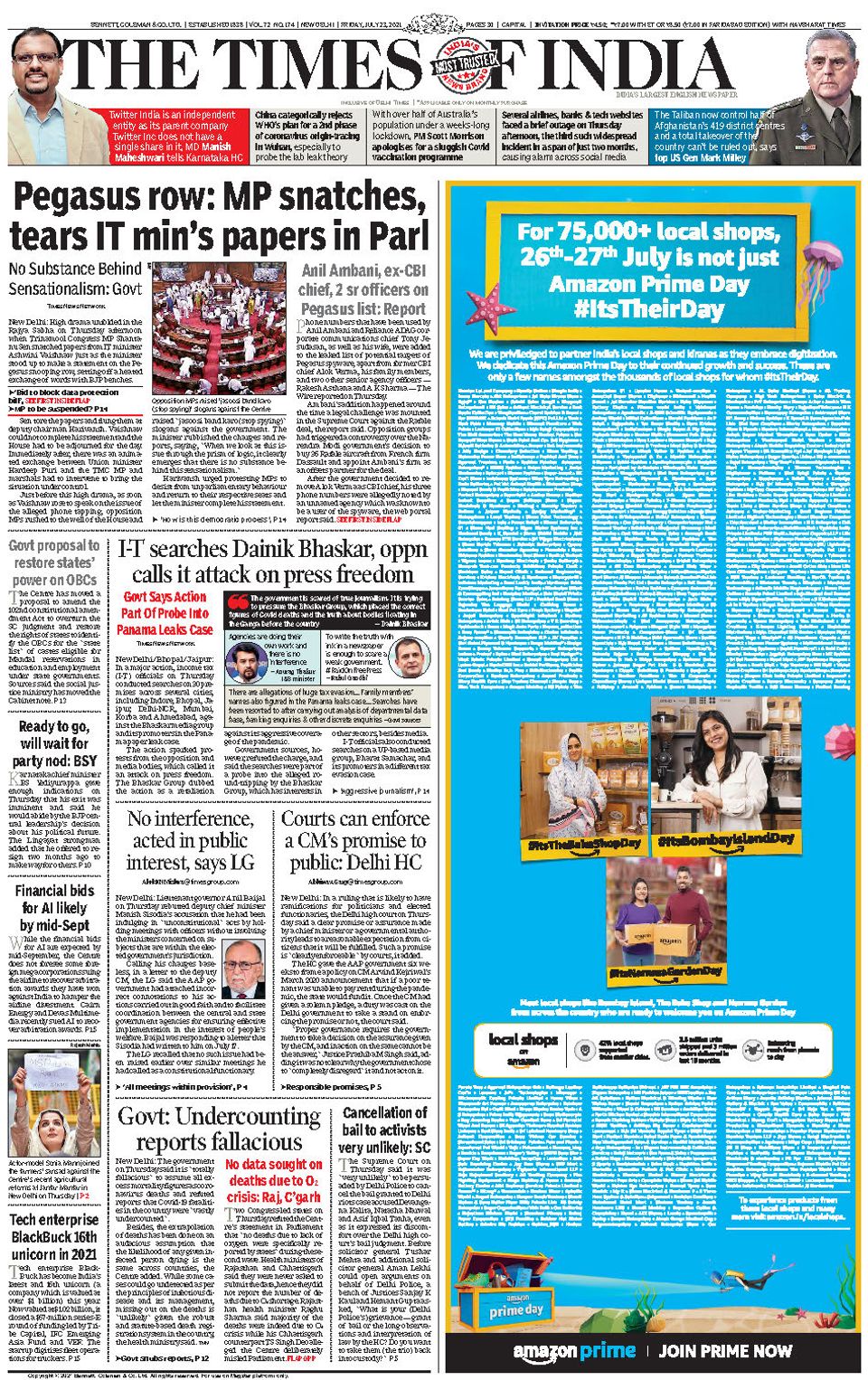 The Times of India Delhi-July 23, 2021 Newspaper