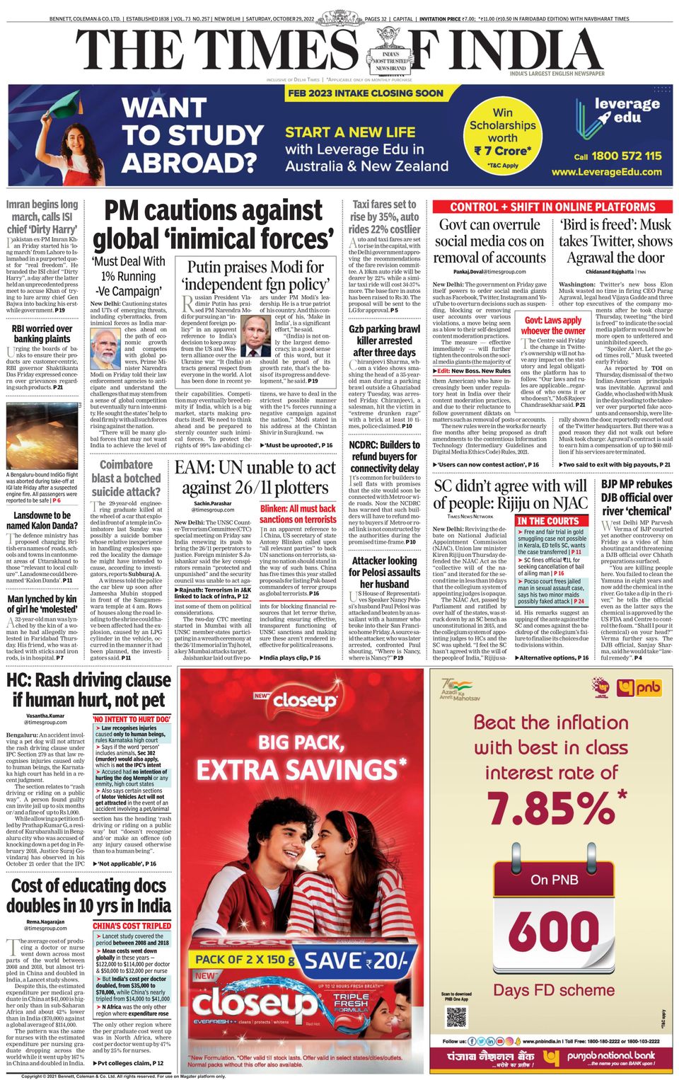 Get digital access to The Times of India Delhi - October 29, 2022 issue ...