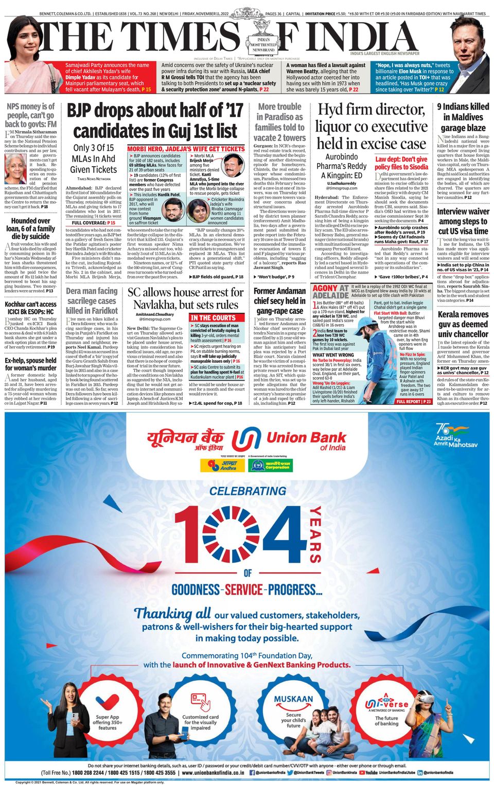 The Times of India Delhi-November 11, 2022 Newspaper