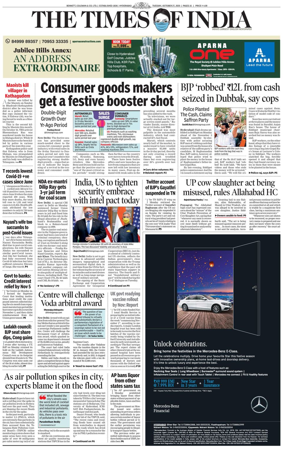 Get digital access to The Times of India Hyderabad - October 27, 2020 ...