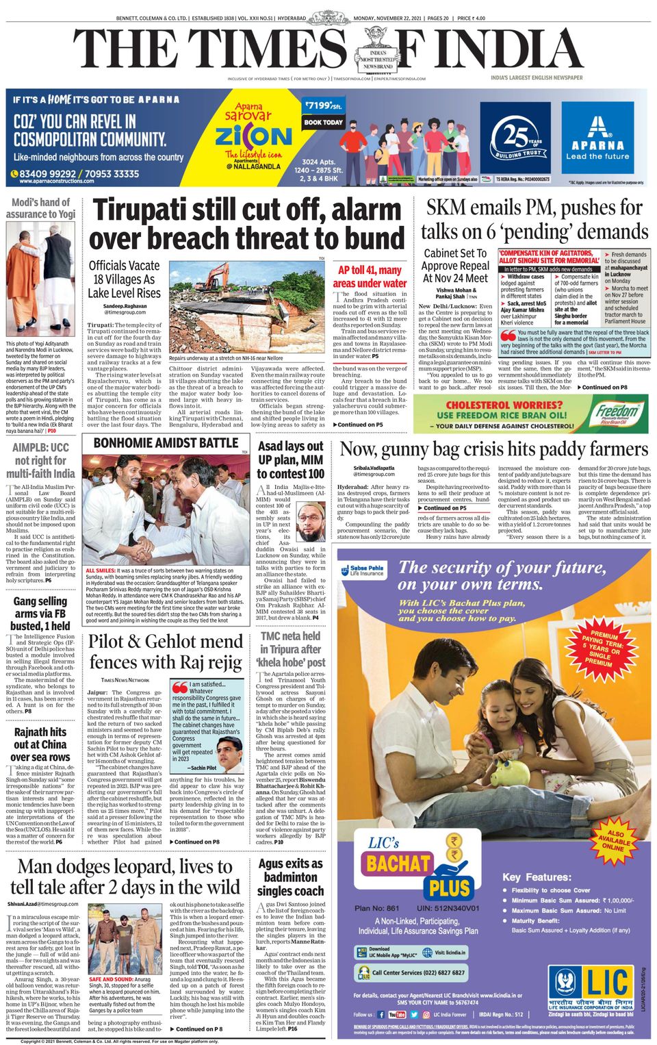 The Times of India Hyderabad-November 22, 2021 Newspaper