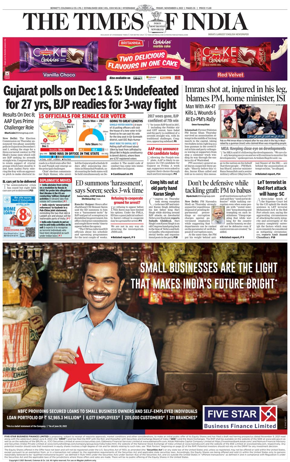 The Times of India Hyderabad-November 04, 2022 Newspaper
