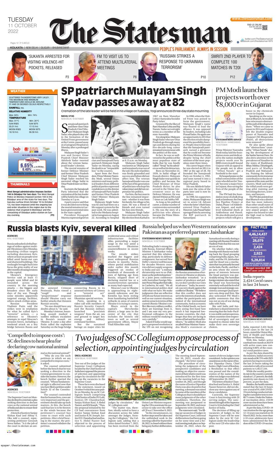 Get digital access to The Statesman Kolkata - October 11, 2022 issue ...