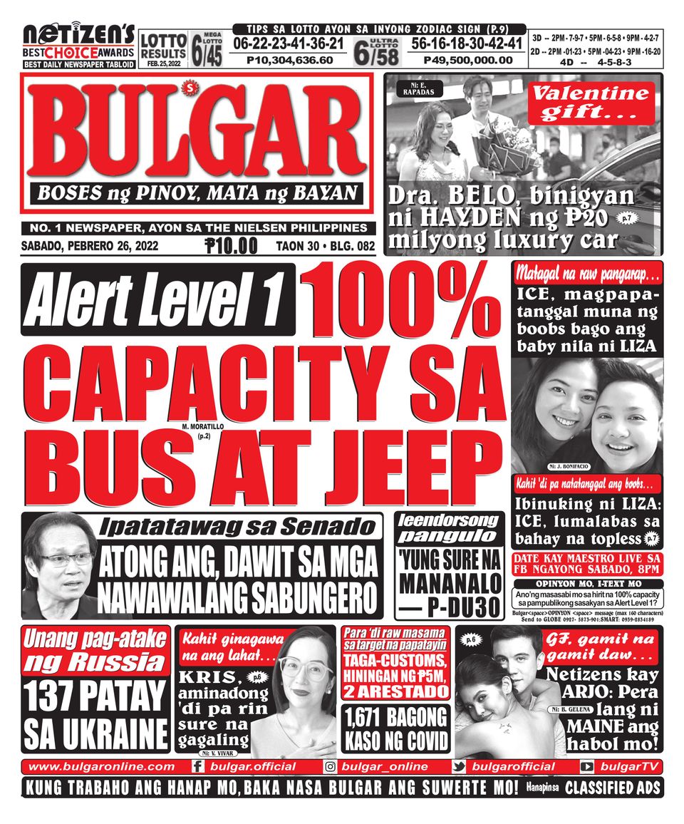 Bulgar Newspaper/Tabloid-February 26, 2022 Newspaper
