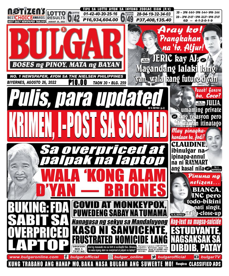 Bulgar Newspaper/Tabloid-August 26, 2022 Newspaper