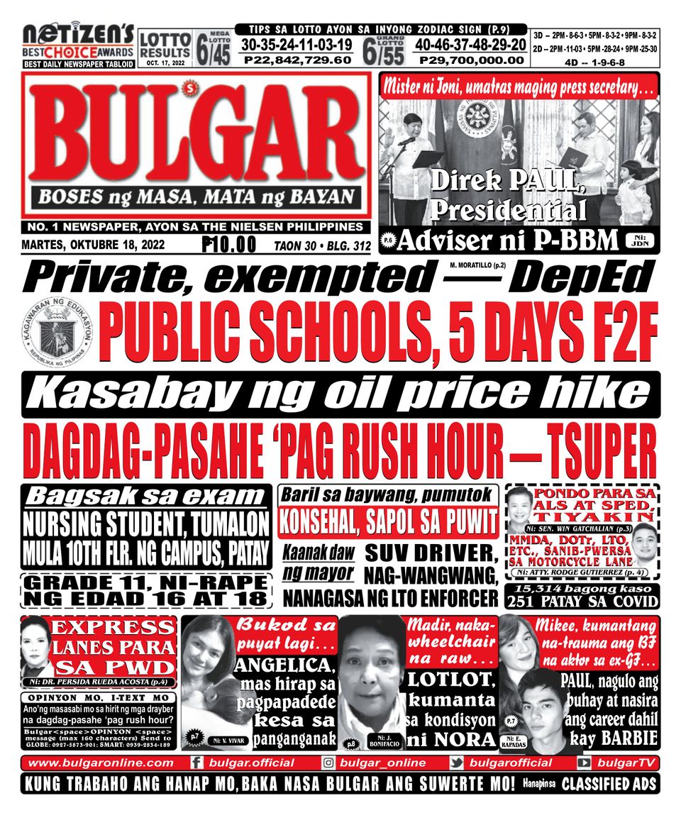 Bulgar Newspaper/Tabloid-October 18, 2022 Newspaper