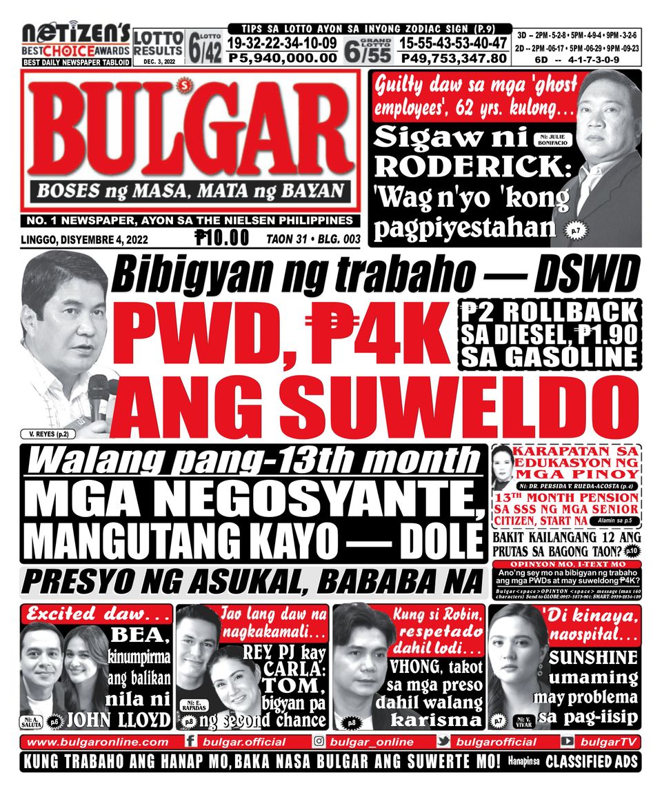 Bulgar Newspaper/Tabloid-December 04, 2022 Newspaper