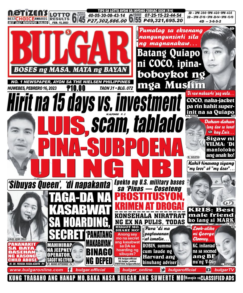 Bulgar Newspaper/Tabloid-February 16, 2023 Newspaper
