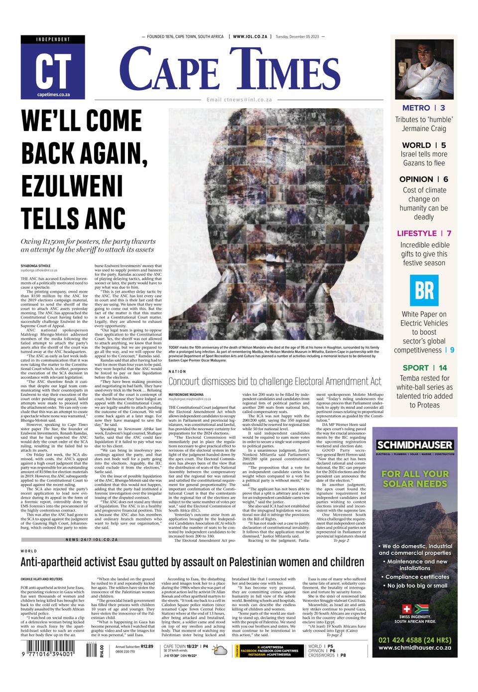 Cape Times-December 05, 2023 Newspaper - Get your Digital Subscription