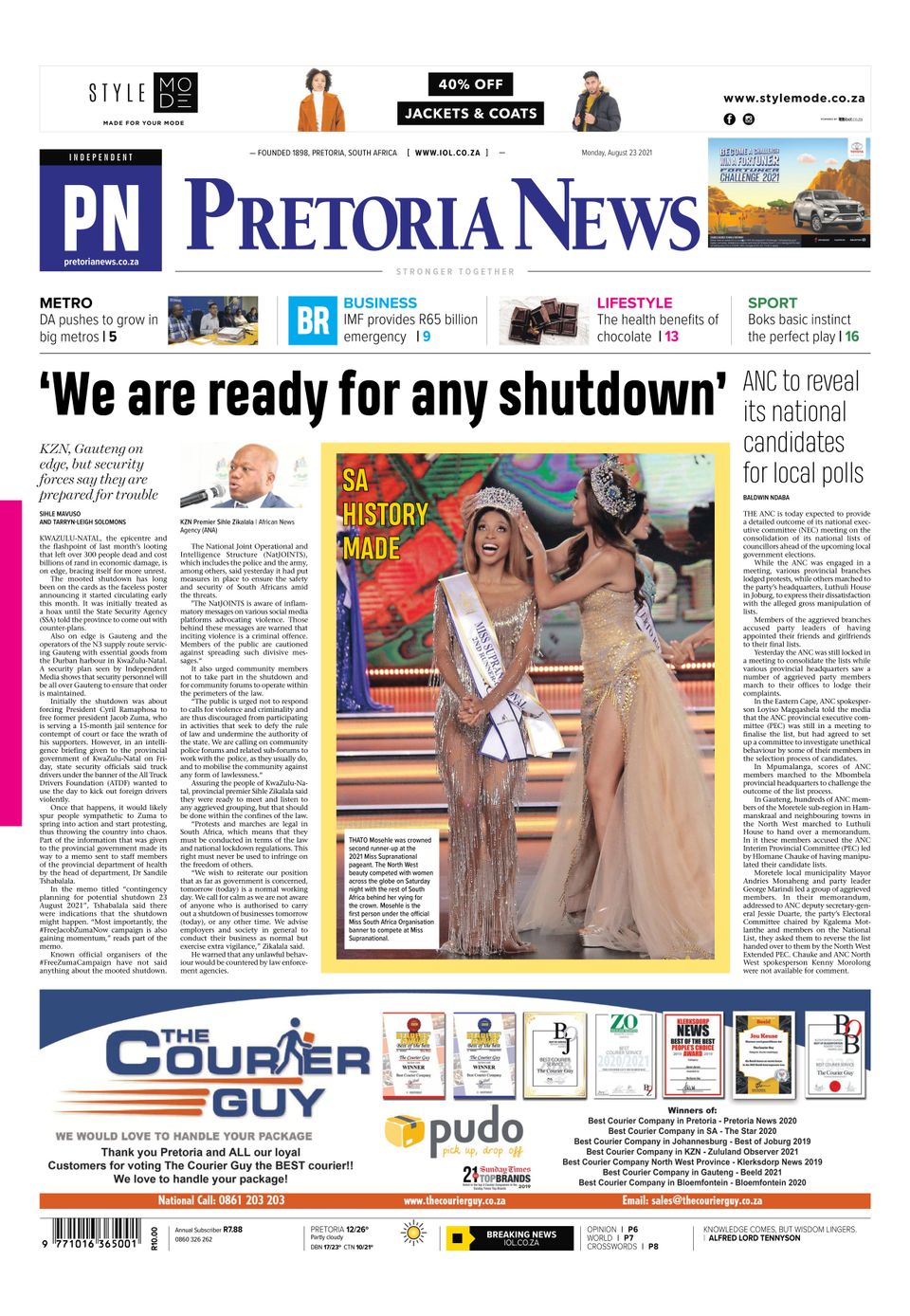 Pretoria News-August 23, 2021 Newspaper - Get your Digital Subscription