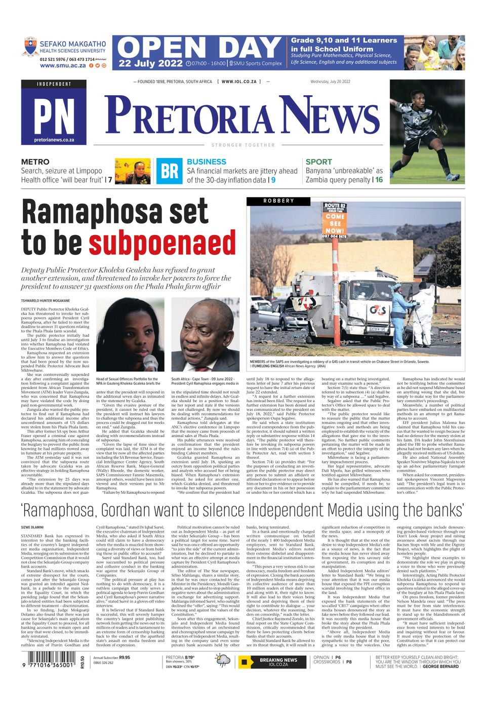 Pretoria News-July 20, 2022 Newspaper - Get your Digital Subscription