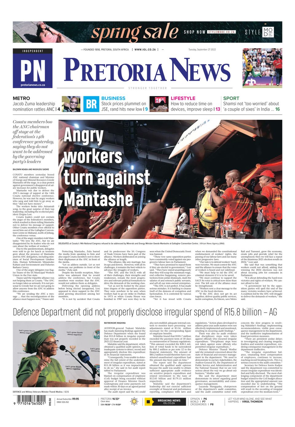 Pretoria News-September 27, 2022 Newspaper - Get your Digital Subscription