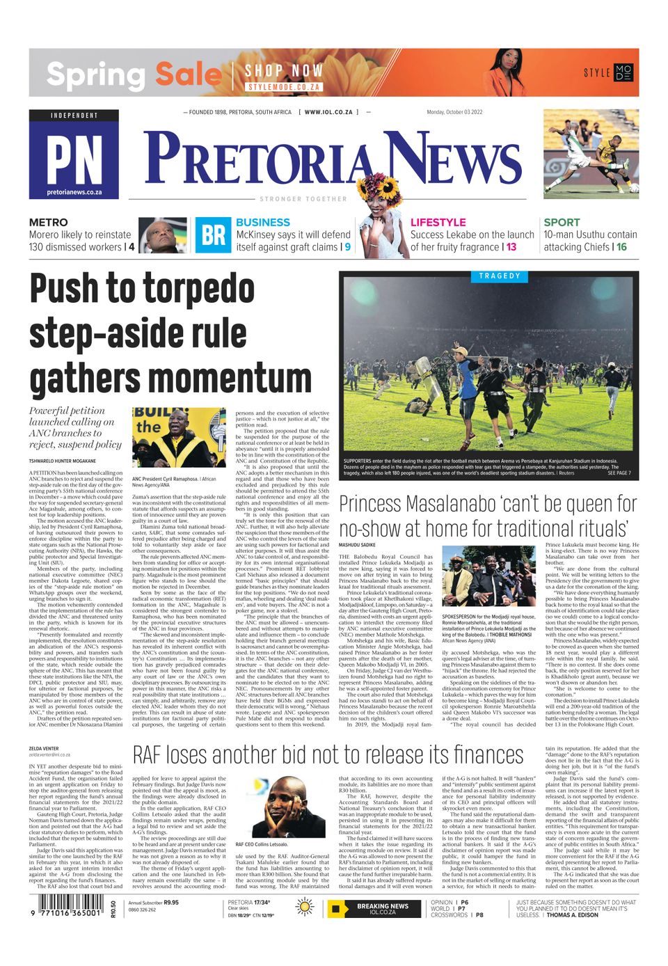 Pretoria News-October 03, 2022 Newspaper - Get your Digital Subscription