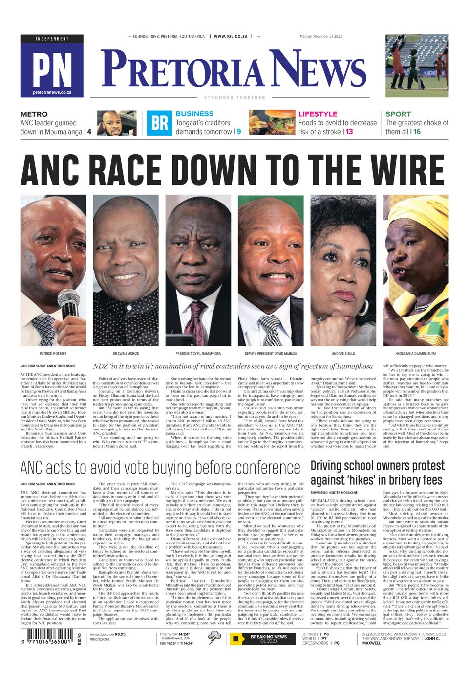 Pretoria News-November 07, 2022 Newspaper - Get your Digital Subscription