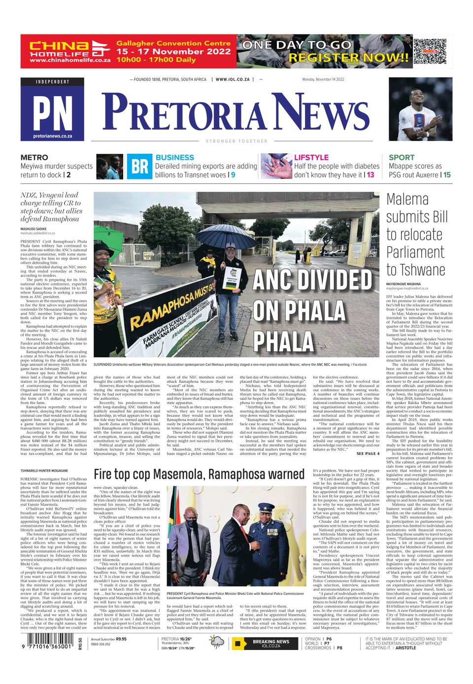 Pretoria News-November 14, 2022 Newspaper - Get your Digital Subscription