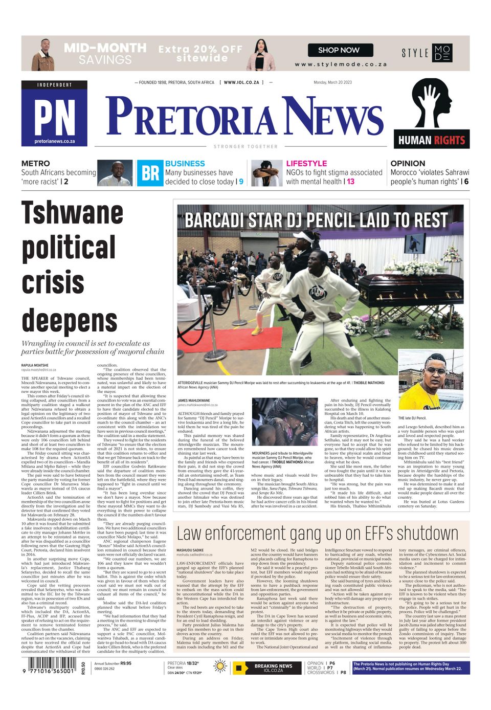 Pretoria News-March 20, 2023 Newspaper - Get your Digital Subscription
