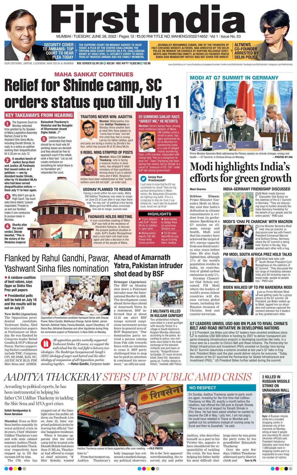 First India Mumbai-June 28, 2022 Newspaper - Get your Digital Subscription