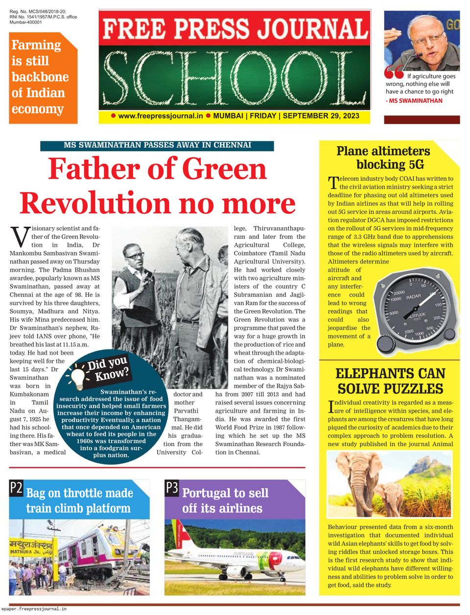 Free Press School Mumbai-September 29, 2023 Newspaper