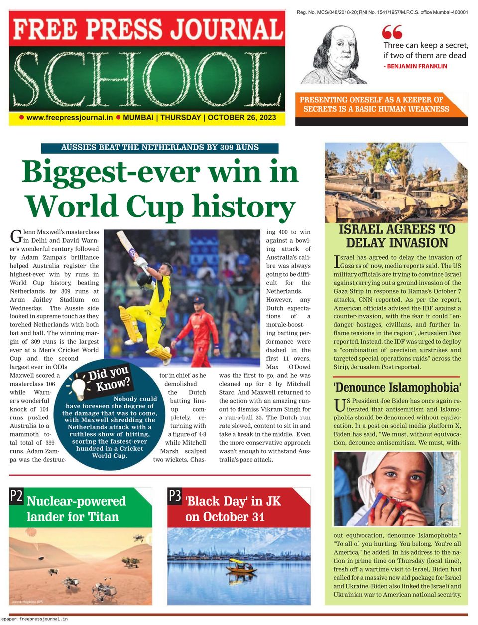 Get digital access to Free Press School Mumbai - October 26, 2023 issue ...